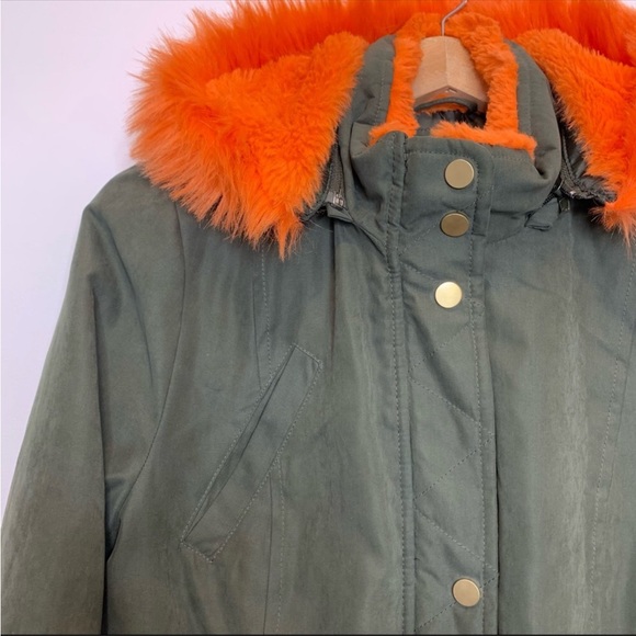 Noize | Jackets & Coats | Noize Orange Faux Fur Green Fall Winter Parka ...